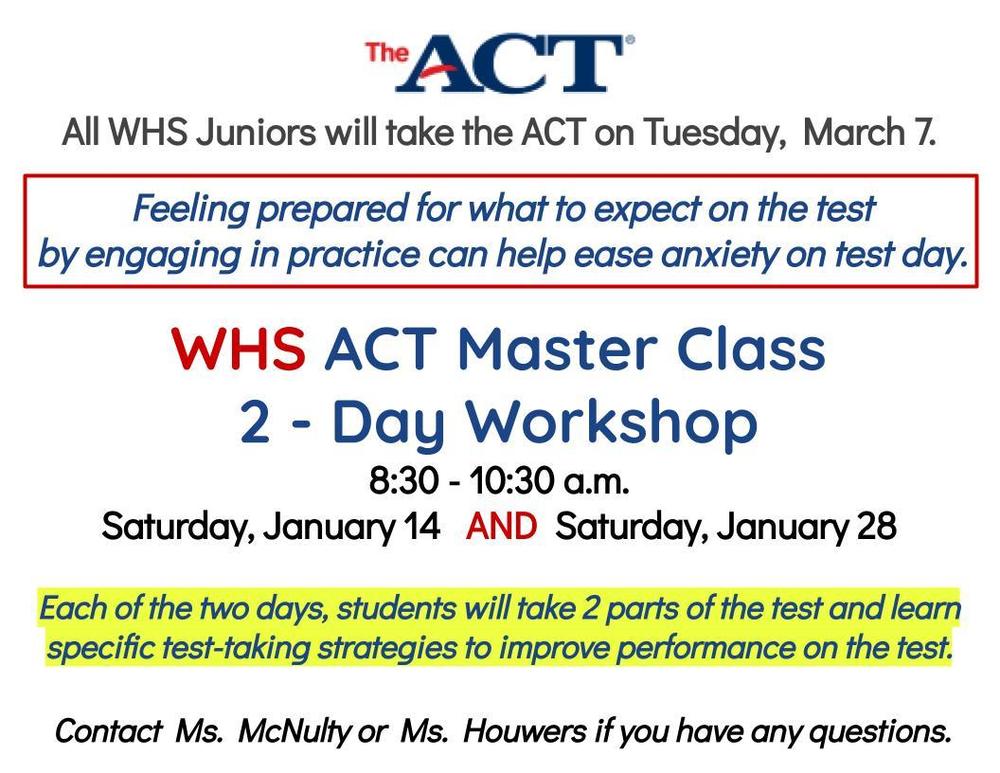 WHS to Offer Two-Day ACT Master Class in January | Whitewater High
